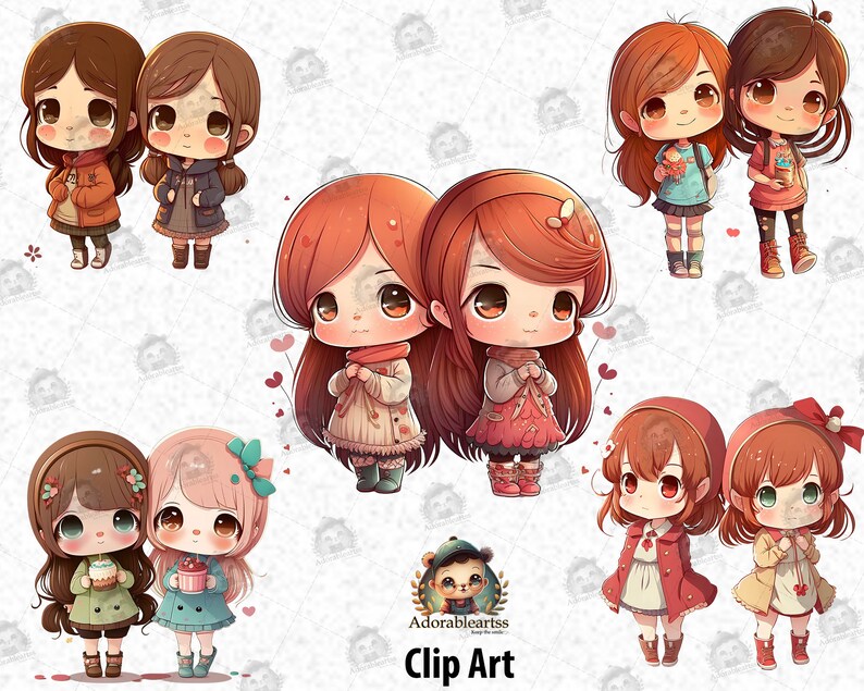 Buy Sisters Chibi Clipart Best Friends Sitting Game Chibi Cute Online ...
