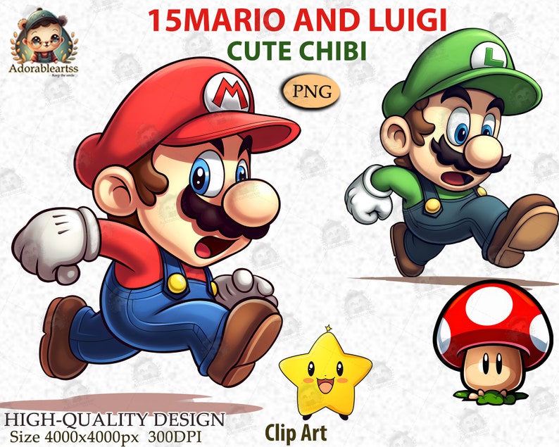 Buy Super Mario Chibi Clipart Jumping Clipart Mario Family Online in ...