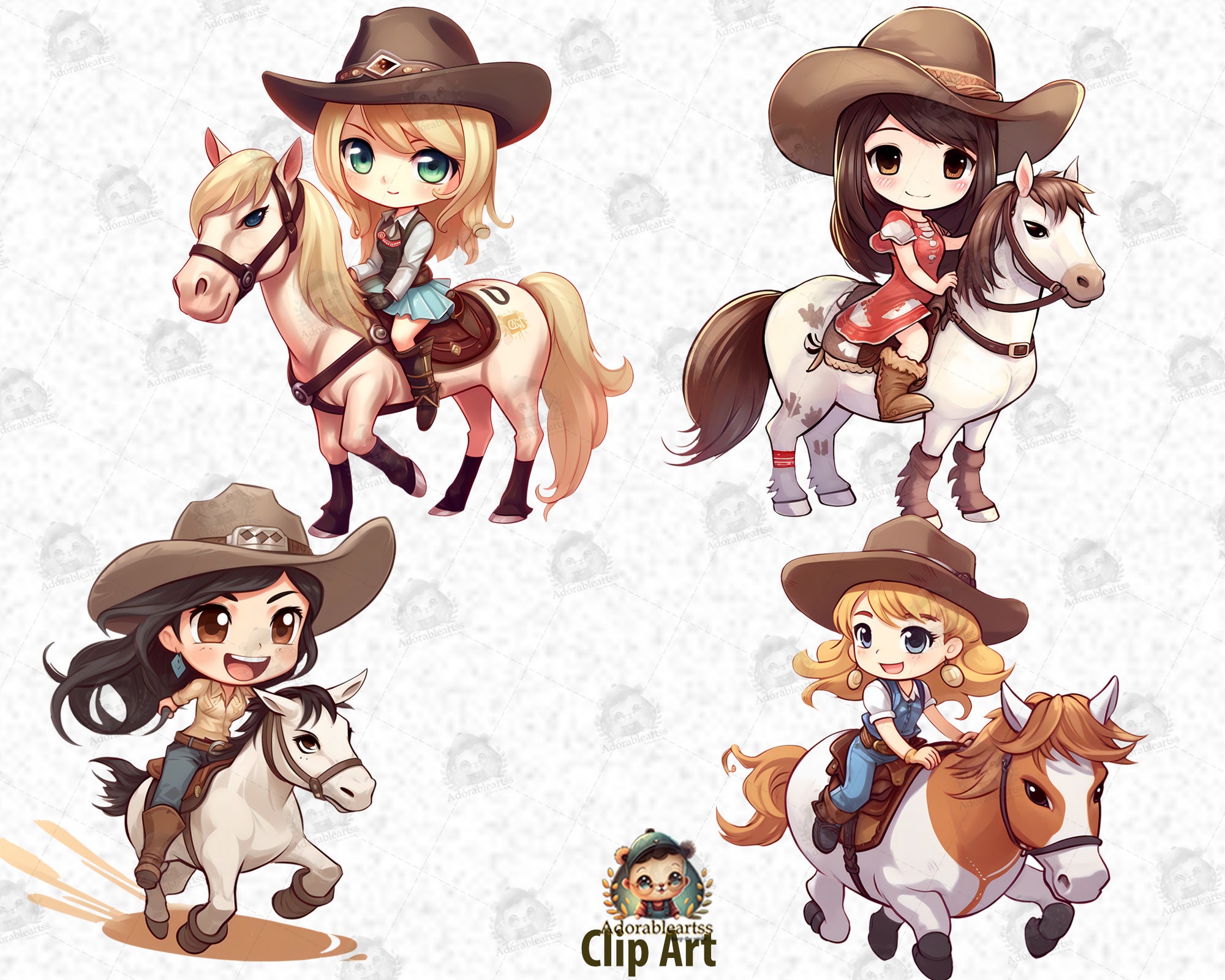 Horse Riding Girl Chibi Clipart Nursery Art Decor Wall - Etsy