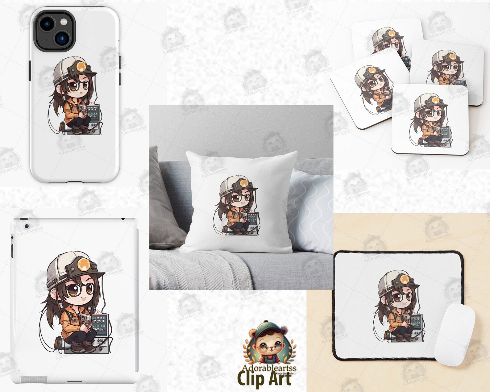 Electrician Chibi Clipart, Cute Dress Electrician Worker Service ...