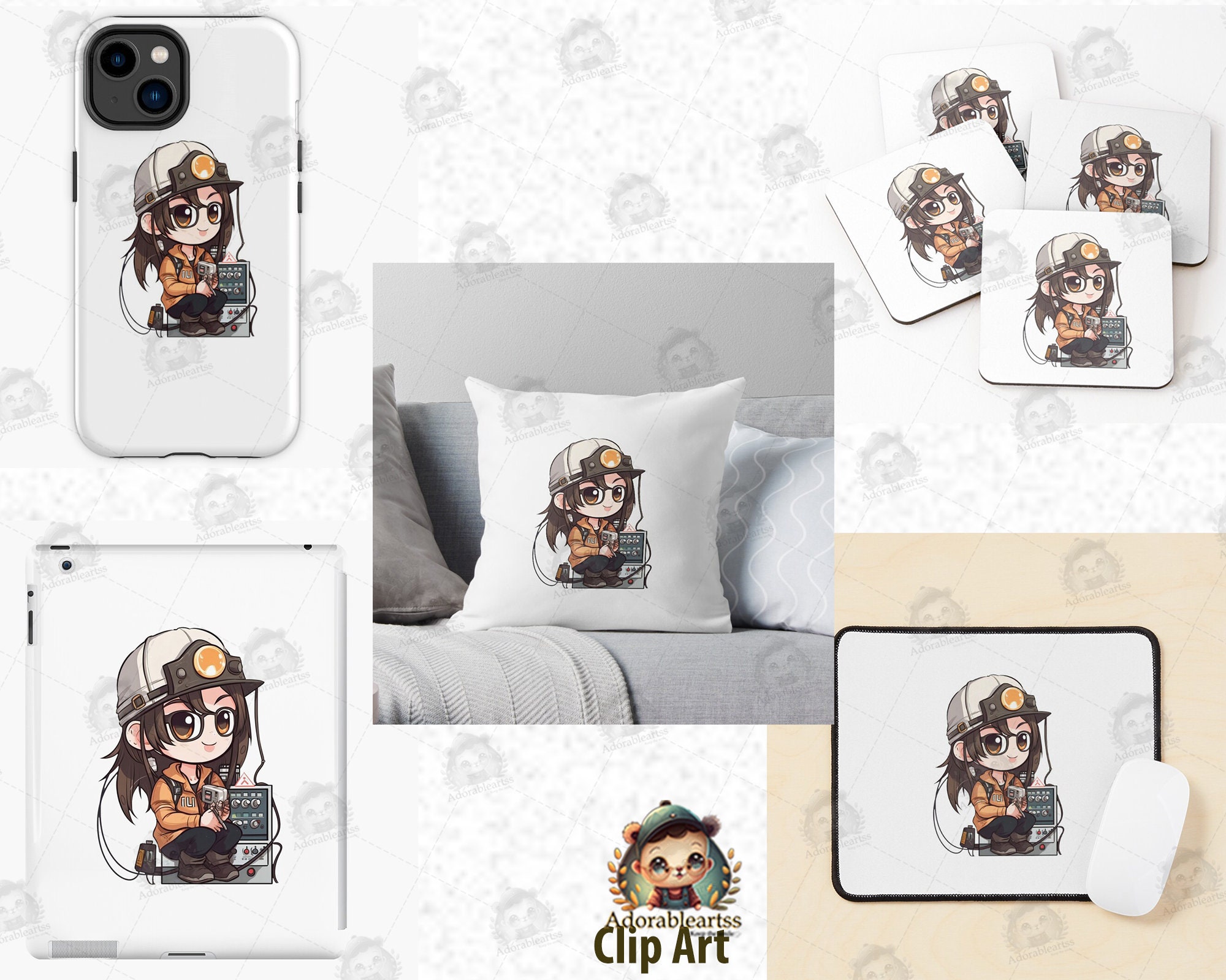 Electrician Chibi Clipart Cute Dress Electrician Worker - Etsy