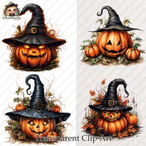 Watercolor Halloween Pumpkin Clipart: Spooky Witch Hat PNG (digital ...