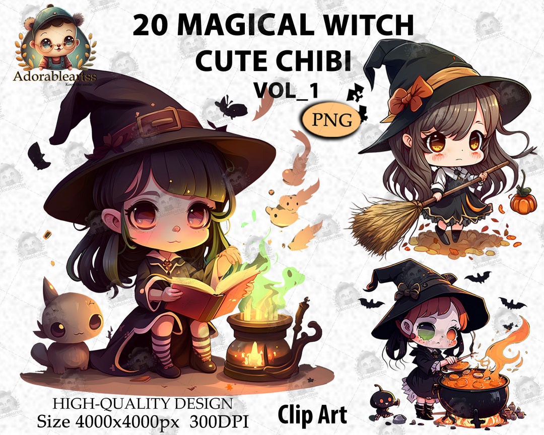 PNG Witch Clipart, Magical Dark Witch, Cute Chibi Girl, Wiccan Gothic ...