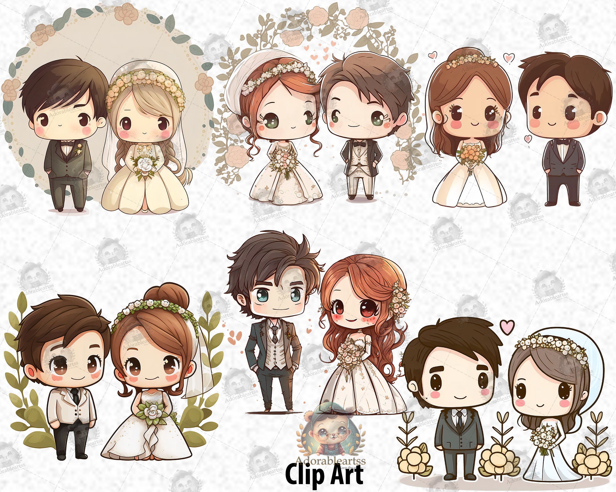 Wedding Dress Couple Chibi Cute Clipart Bride Groom Clipart - Etsy