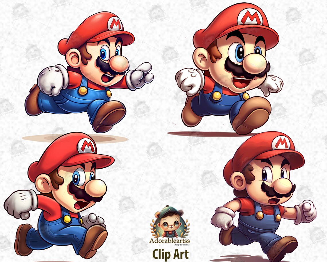 Buy Super Mario Chibi Clipart Jumping Clipart Mario Family Online in ...