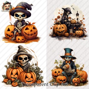 Halloween Skeleton Clipart Spooky Pumpkin Clipart Bundle, Watercolor ...