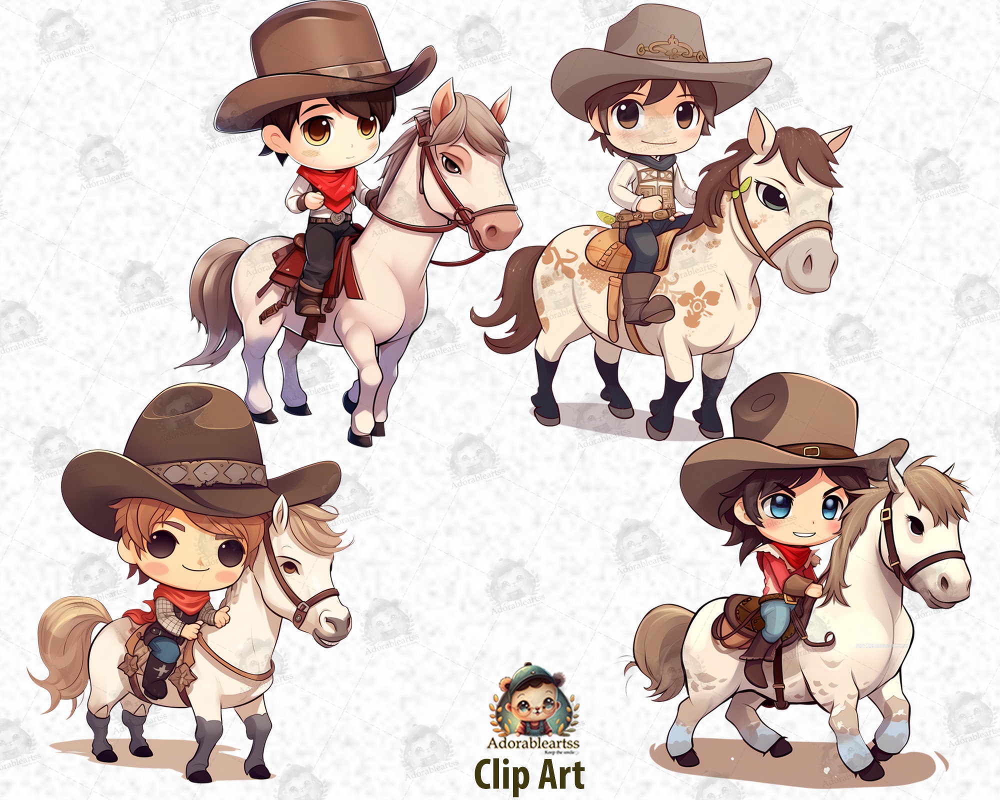 Horse Riding Boy, Chibi Clipart, Nursery Art, Decor Wall, Chibi Cute ...