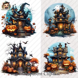 Watercolor Haunted House, Halloween Clipart, Gothic Spooky PNG, Scary ...