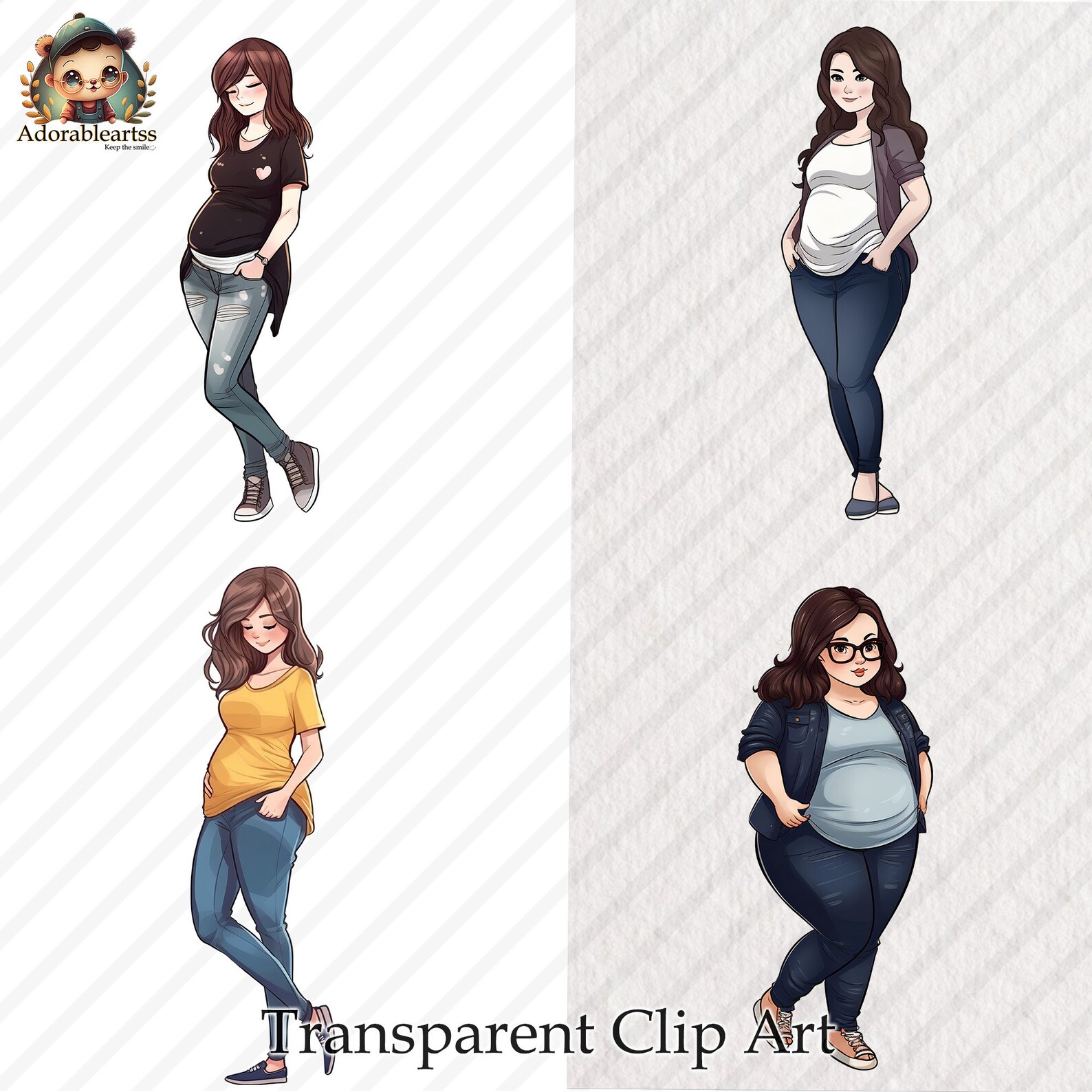 Chibi Pregnant Women Clipart , Boho Women, Summer Cloth, Fashion Girl ...