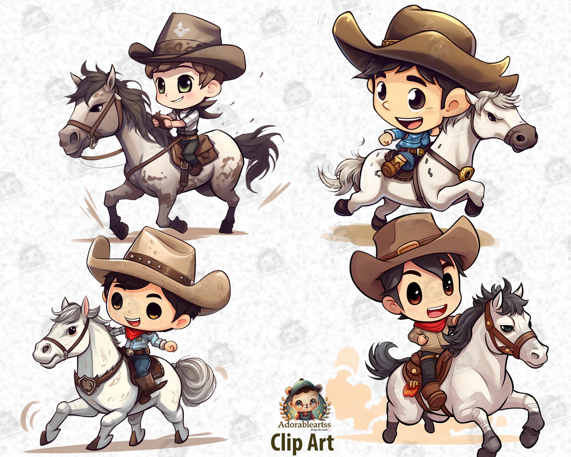 Horse Riding Boy, Chibi Clipart, Nursery Art, Decor Wall, Chibi Cute ...