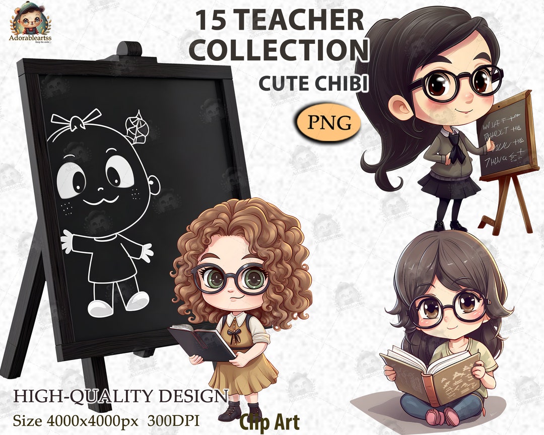Cute Teacher Chibi Clipart Bundle Teaching Girl and Boy Chibi Personal ...