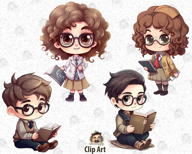 Cute Teacher Chibi Clipart Bundle Teaching Girl and Boy Chibi Personal ...