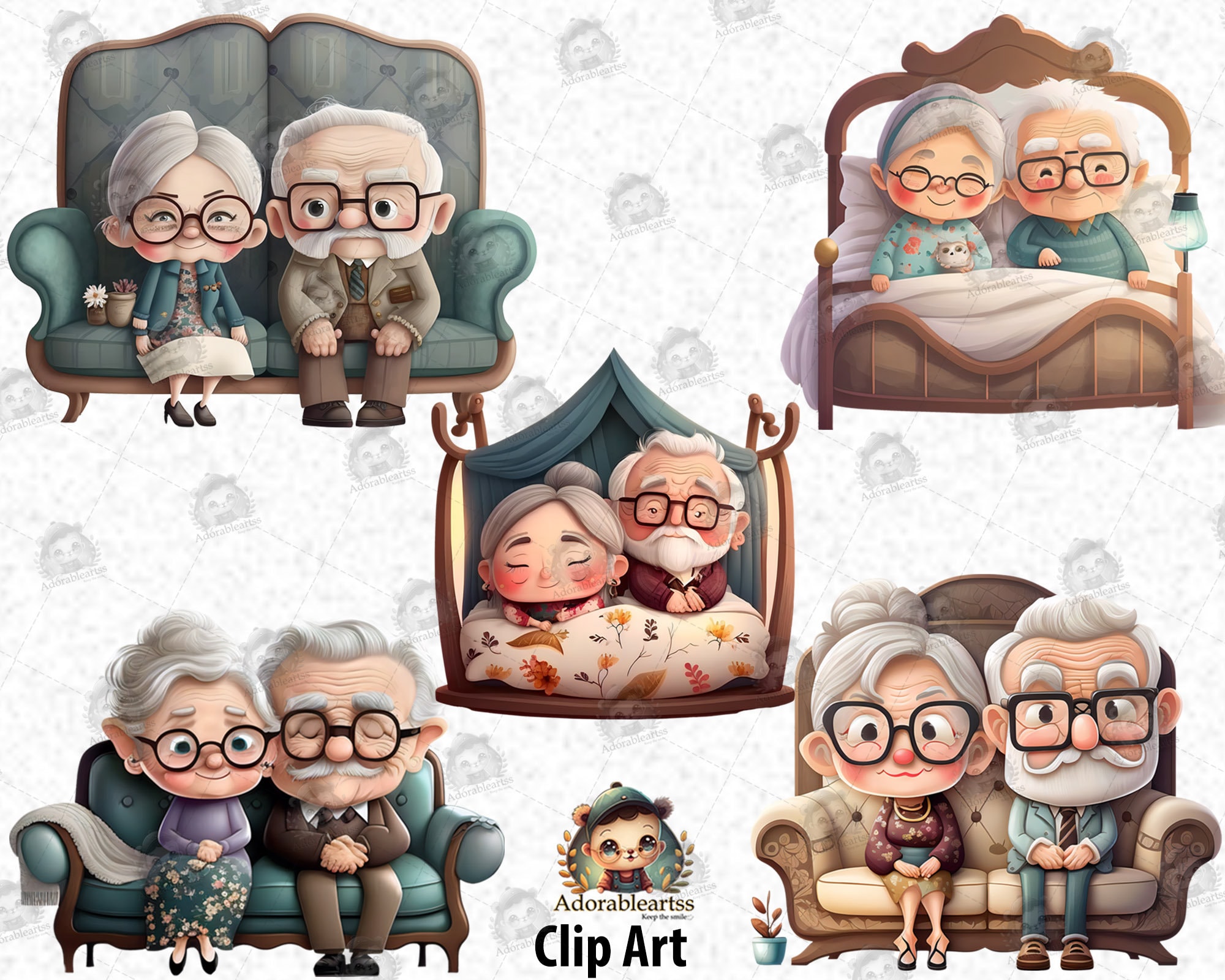 Happy Old Couple Cartoon