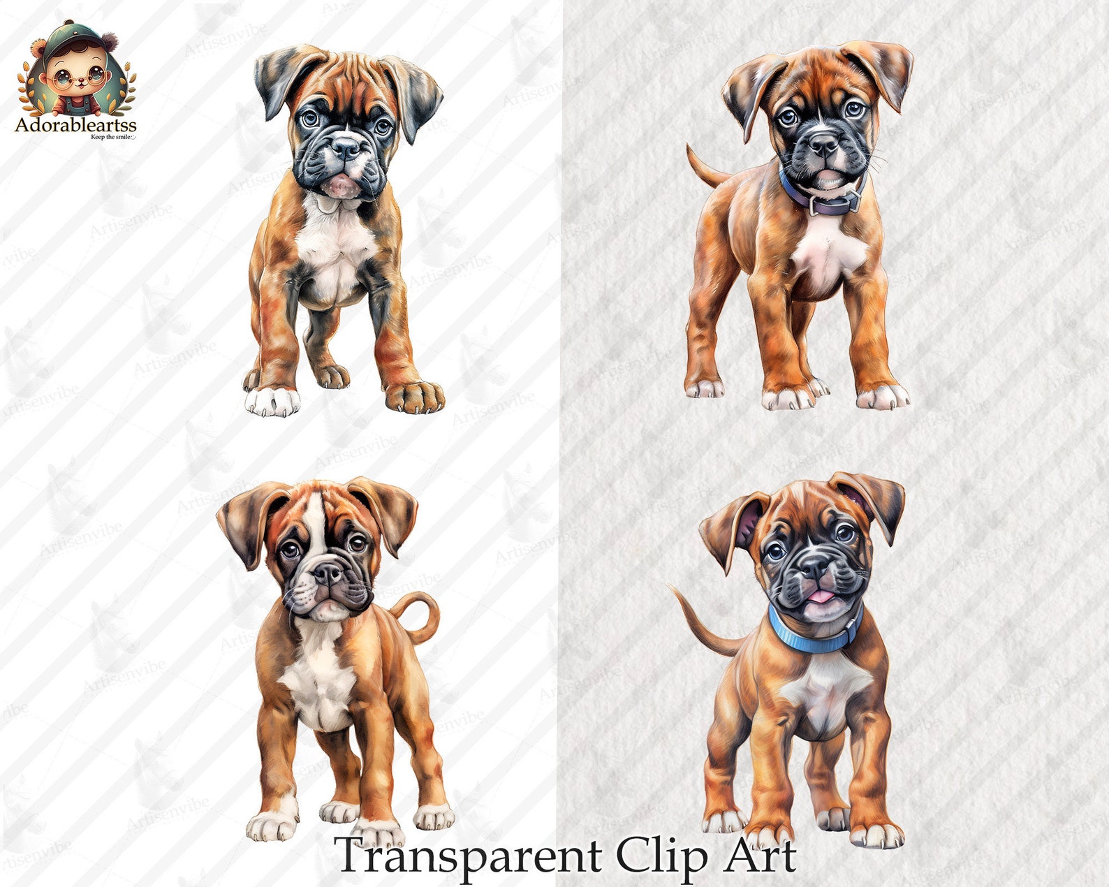 Boxer Dog Clip Art Watercolor, Dog Breeds Pet Clipart Puppies on Shirt ...