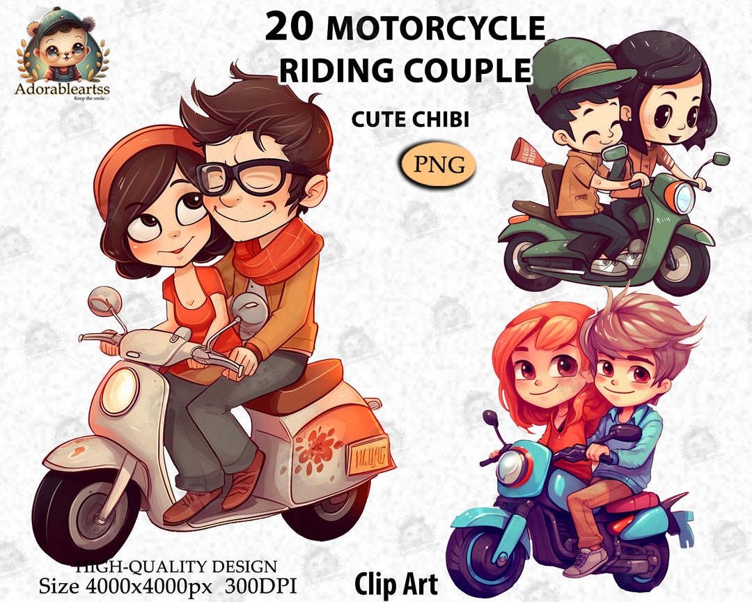 Couple Cute Motocycle Riding, Riding Couple, Chibi, Cute Chibi Happy ...