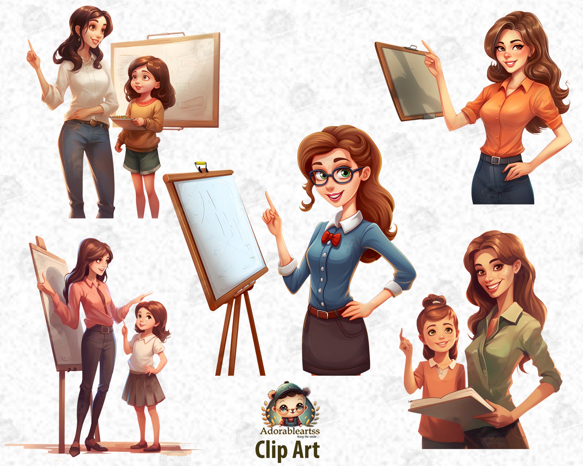 Cute Teacher Chibi Clipart Bundle Teaching and Girl Enjoy - Etsy