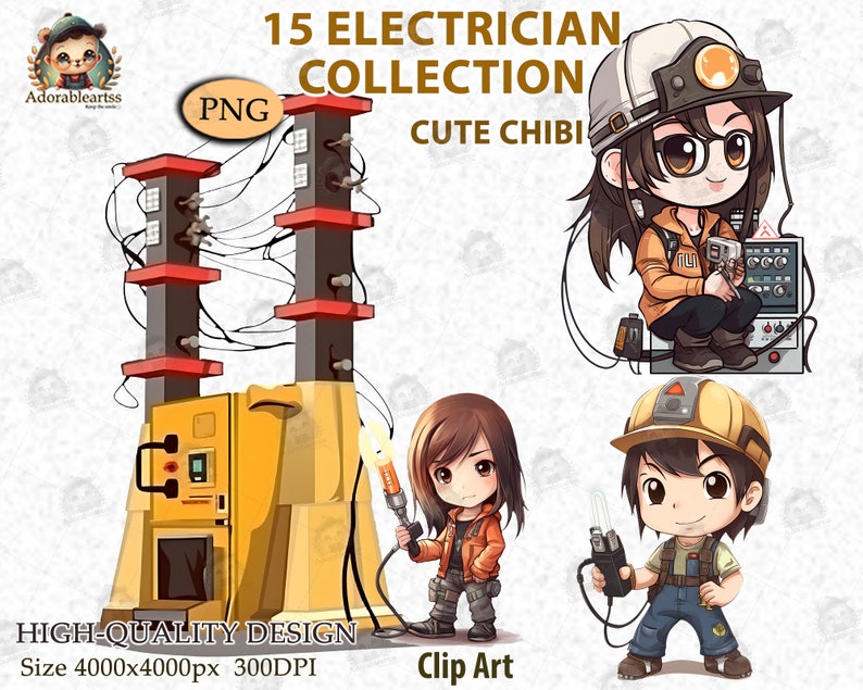 Electrician Chibi Clipart, Cute Dress Electrician Worker Service ...