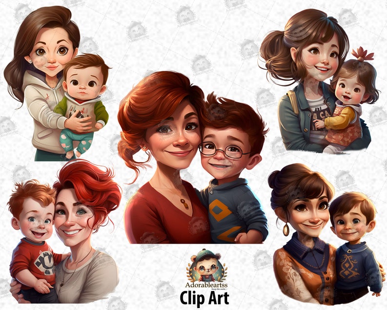 Mom and Kids, Lovely Cute Daughter Chibi Clipart, Mother's Day Clipart ...
