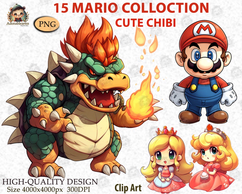Cute Super Mario Chibi Clipart, Jumping Clipart, Princess Daisy , Mario ...