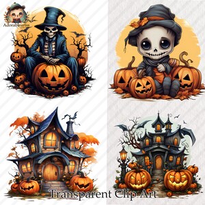 Halloween Skeleton Clipart Spooky Pumpkin Clipart Bundle, Watercolor ...
