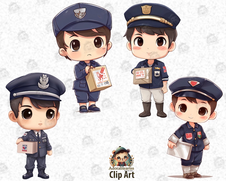 Postman Clipart Chibi Cute Boy With Girl Postal Delivery - Etsy UK