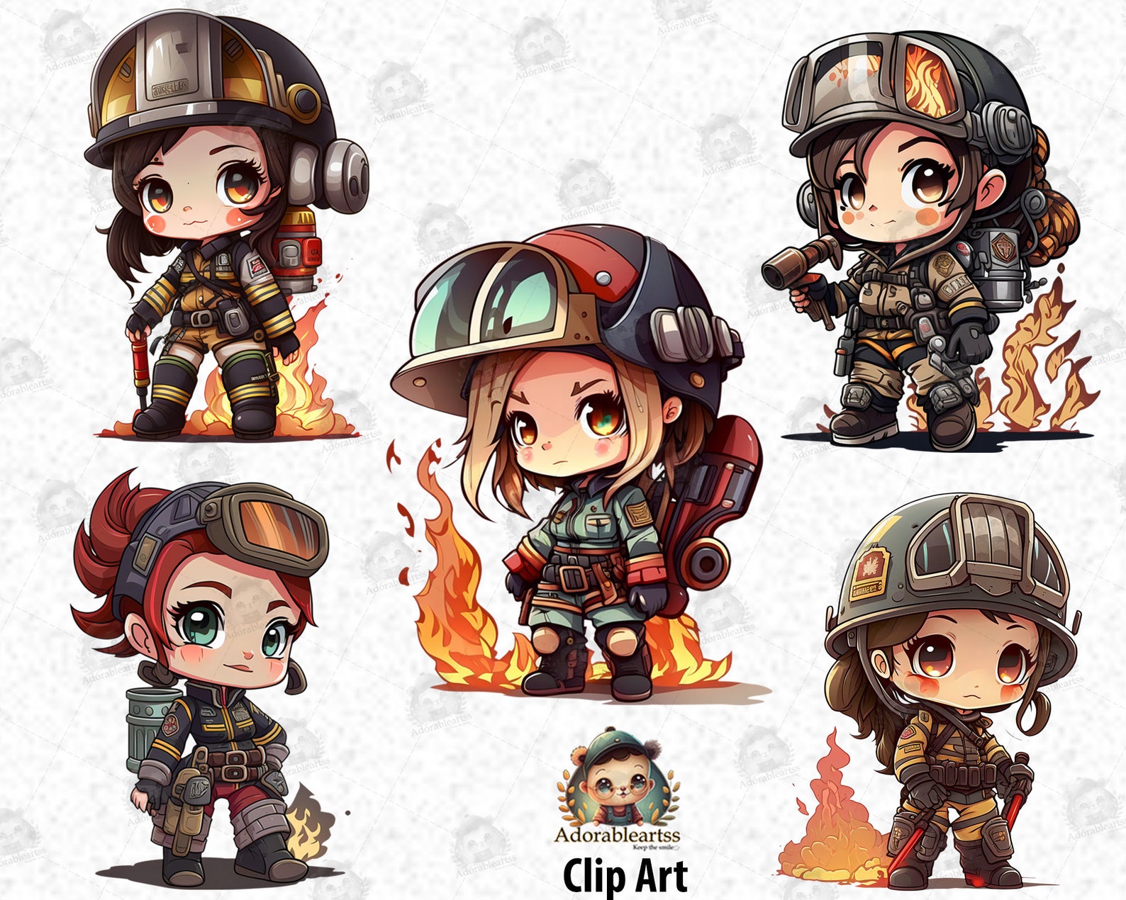 Firefighter Girl Clipart, Chibi Cute Fire Girl Dress, Community Service ...