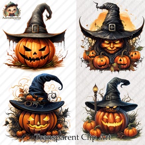 Watercolor Halloween Pumpkin Clipart: Spooky Witch Hat PNG (digital ...