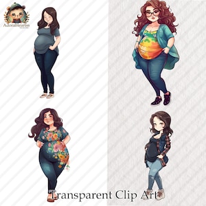 Chibi Pregnant Women Clipart , Boho Women, Summer Cloth, Fashion Girl ...