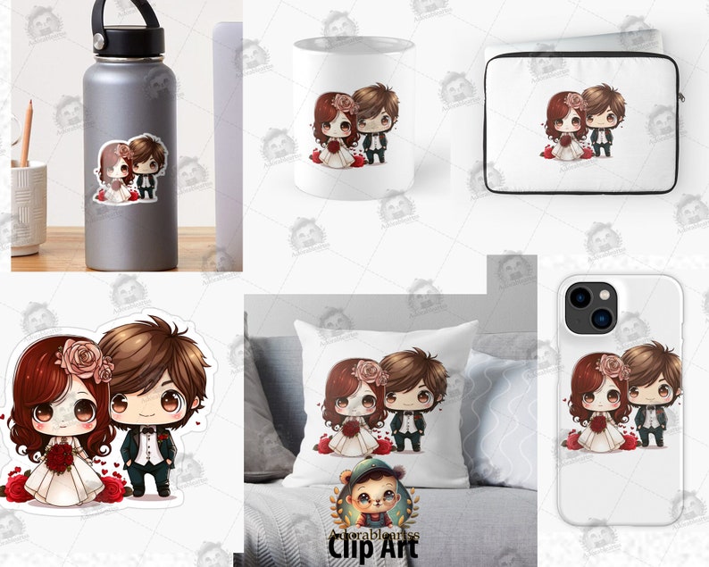 Wedding Dress Couple Chibi Cute Clipart Bride Groom Clipart - Etsy