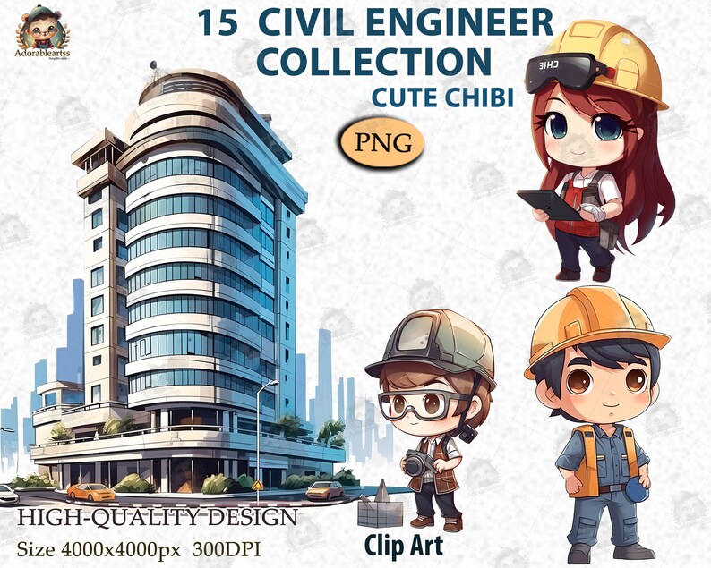 Cute Civil Engineer Chibi Clipart PNG for Crafting and Design Project, Building PNG, Commercial ...