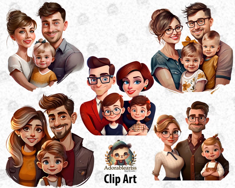 Happy Family Cute, Chibi Clipart, Valentines Day, Love Son and Daughter ...