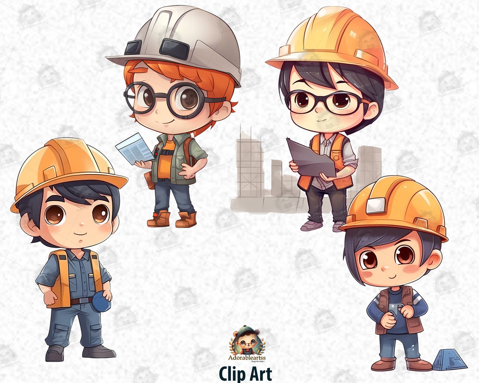 Cute Civil Engineer Chibi Clipart PNG for Crafting and Design Project ...