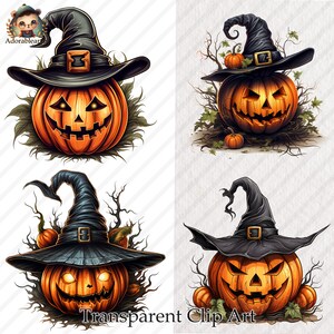 Watercolor Halloween Pumpkin Clipart: Spooky Witch Hat PNG (digital ...