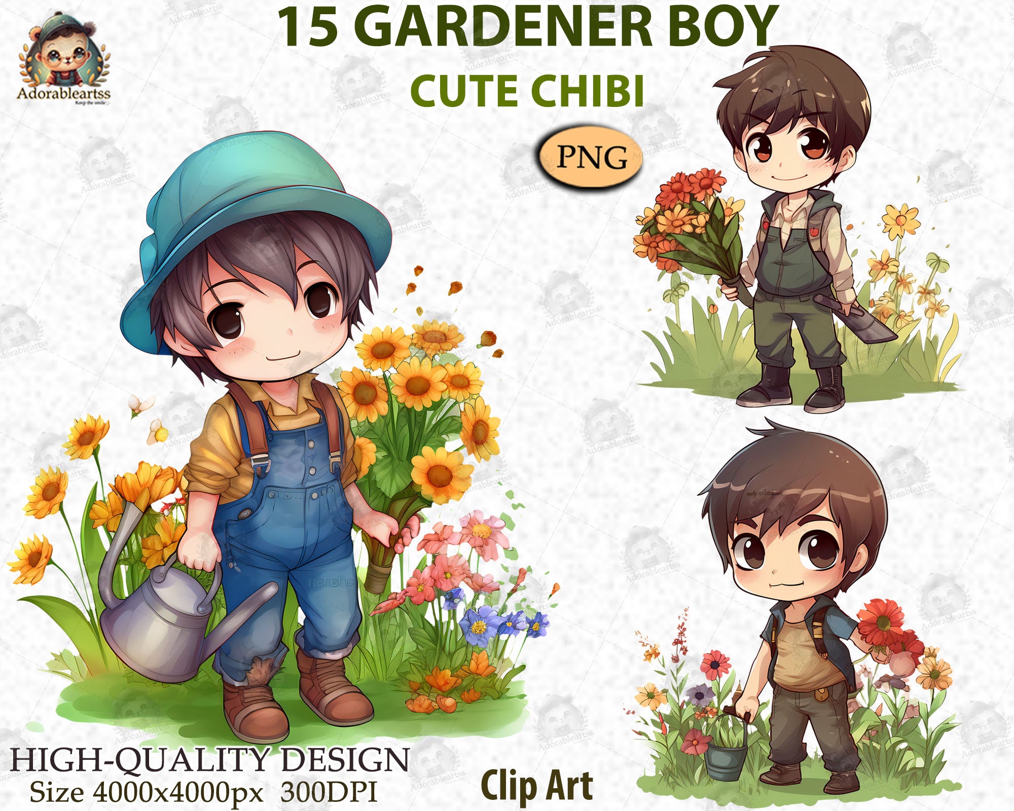 Gardening Cute Son Boy, Chibi Clipart, Plenner Boy, Flower, Love Nature ...
