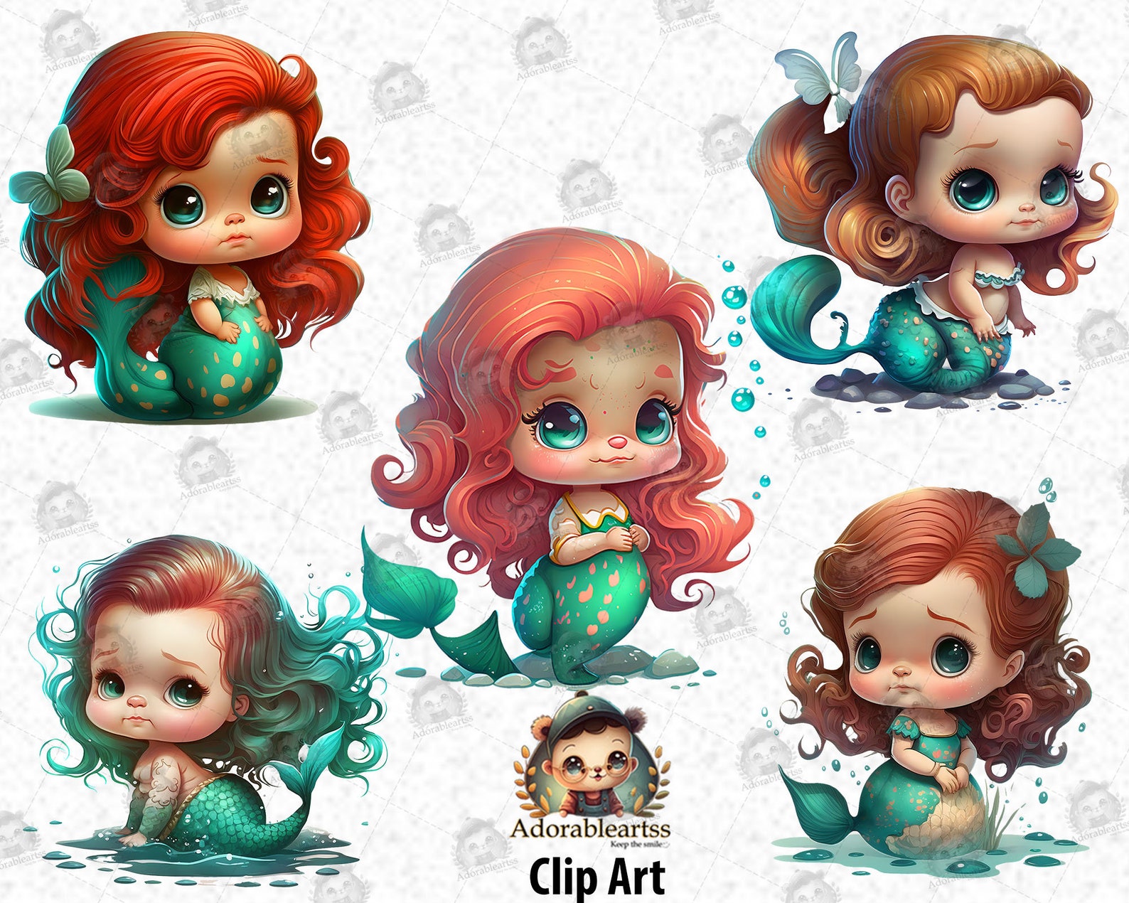 Mermaid Princess Clipart, Underwater Mermaid Clipart, Chibi Mermaid ...