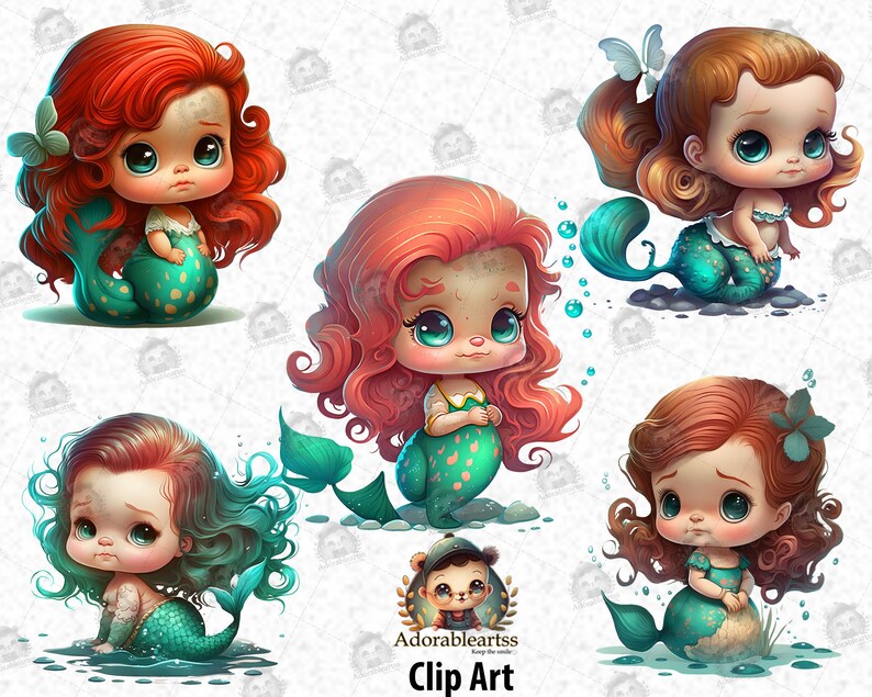 Mermaid Princess Clipart, Underwater Mermaid Clipart, Chibi Mermaid ...