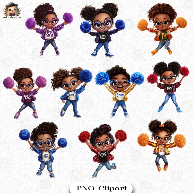 Black Cheerleader Clipart Bundle: African American PNG (commercial Use ...