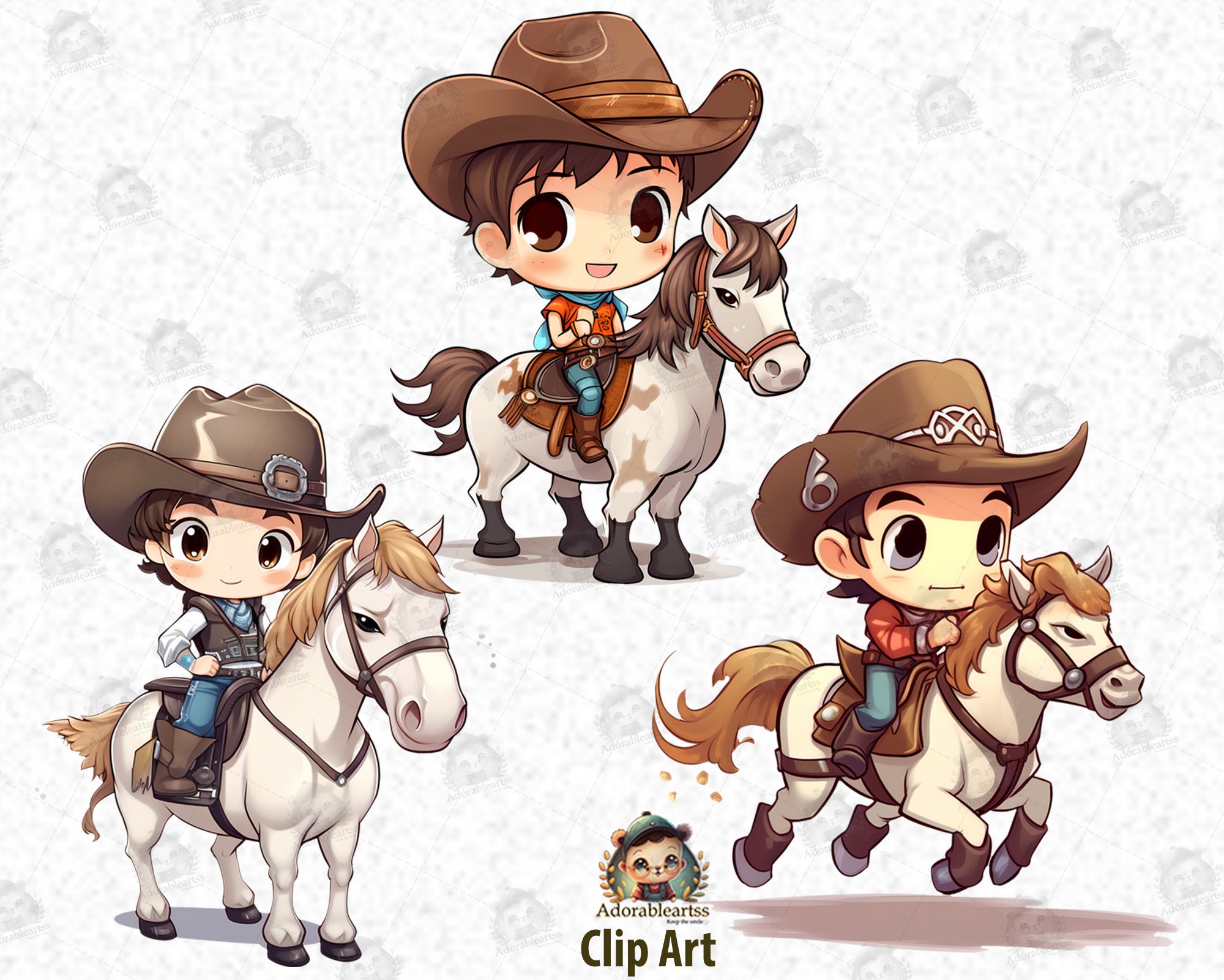 Horse Riding Boy, Chibi Clipart, Nursery Art, Decor Wall, Chibi Cute ...