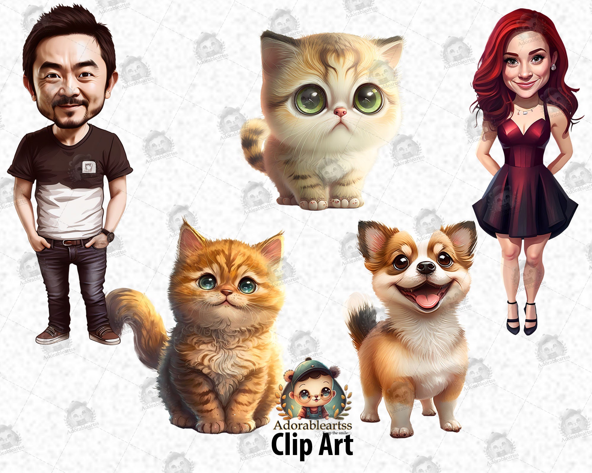 Happy Family Chibi Clipart Daughter Son and Baby Mom Dad - Etsy UK