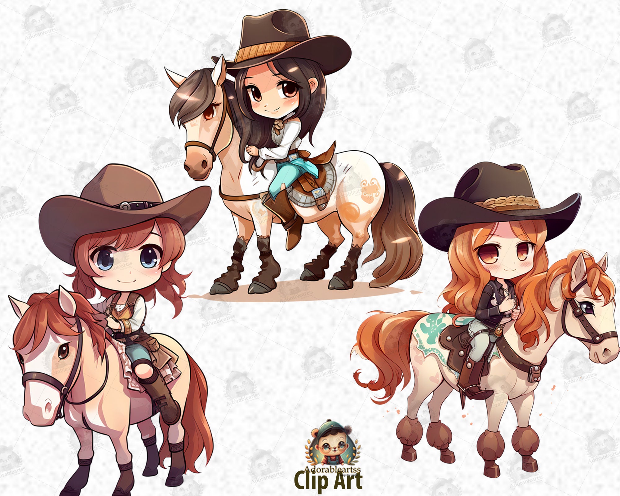 Horse Riding Girl, Chibi Clipart, Nursery Art, Decor Wall, Chibi Cute ...