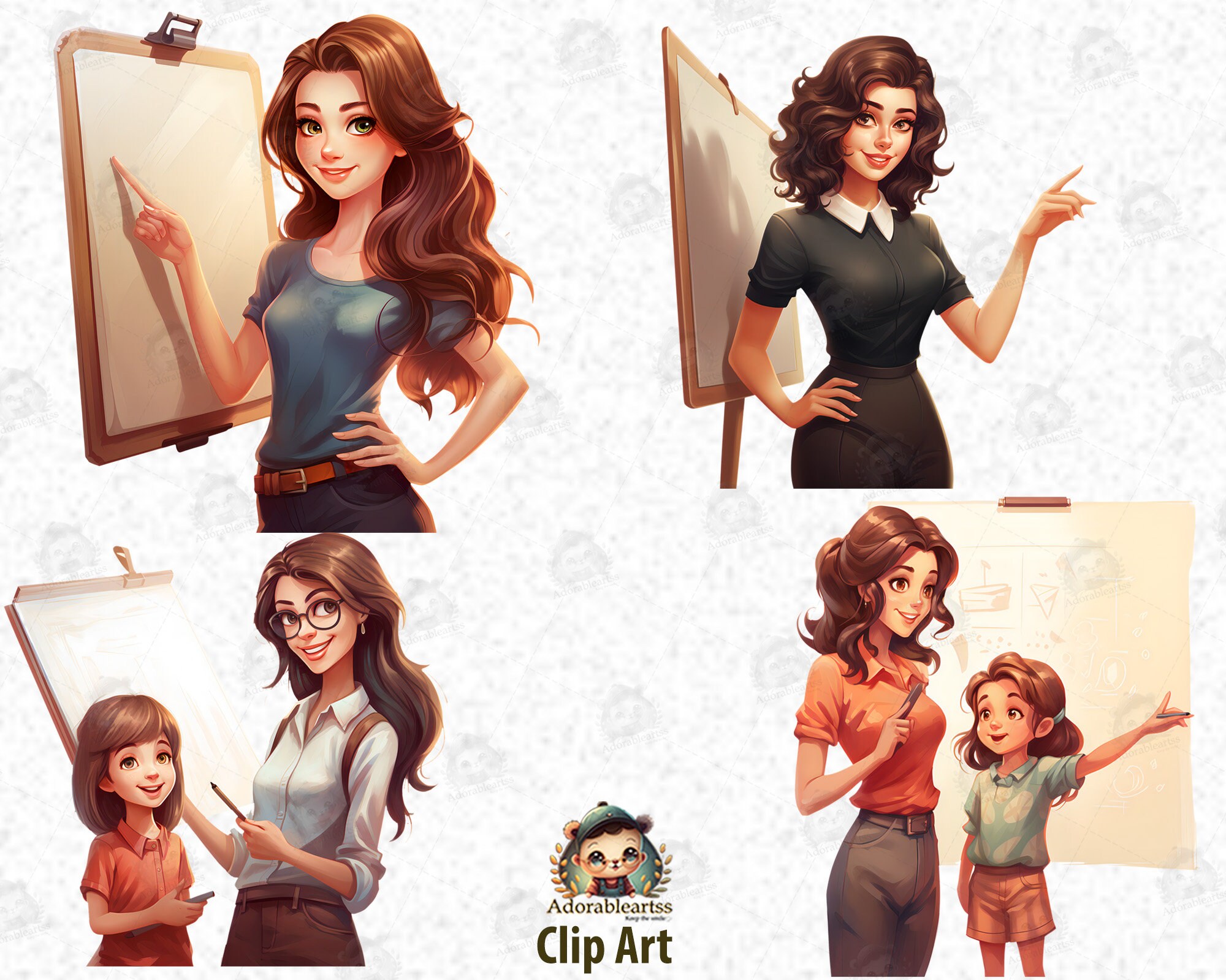 Cute Teacher Chibi Clipart Bundle Teaching and Girl Enjoy - Etsy