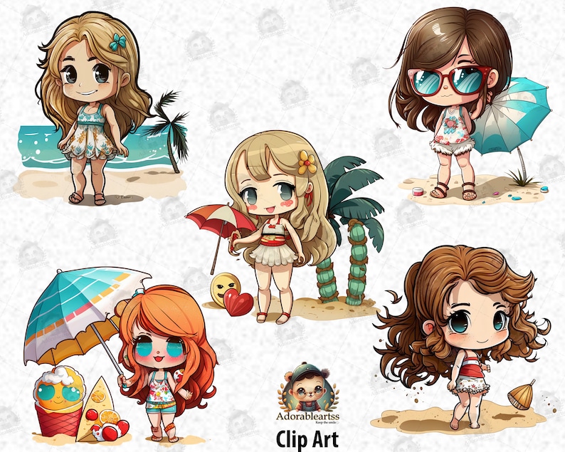 Beach Girl Clipart, Summer Clipart, Friend Clipart, Chibi Clipart ...
