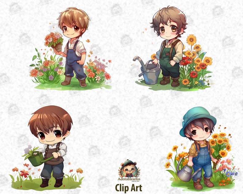 Gardening Cute Son Boy, Chibi Clipart, Plenner Boy, Flower, Love Nature ...