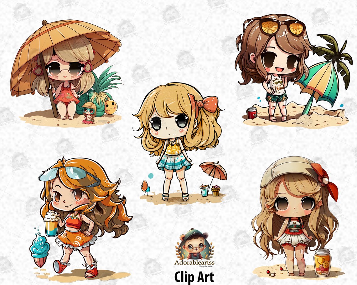 Beach Girl Clipart Summer Clipart Friend Clipart Chibi - Etsy