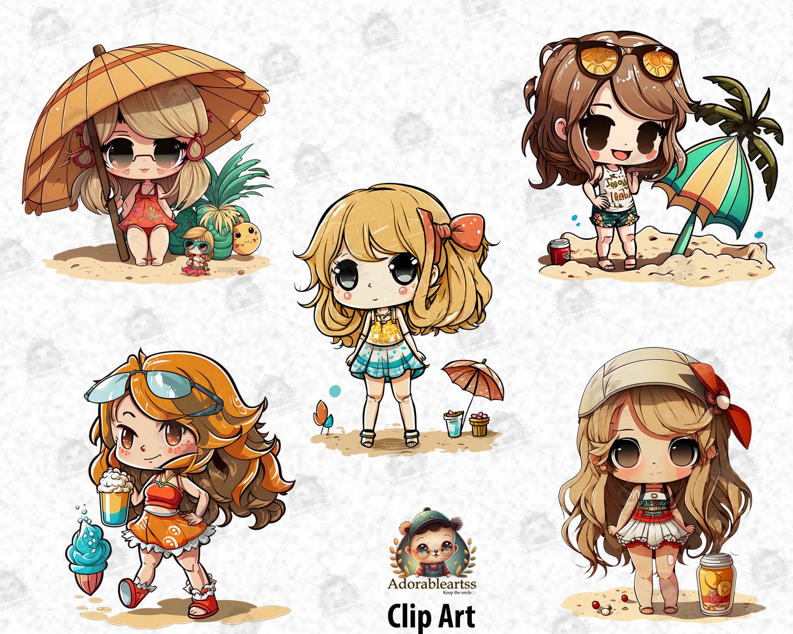 Beach Girl Clipart, Summer Clipart, Friend Clipart, Chibi Clipart ...
