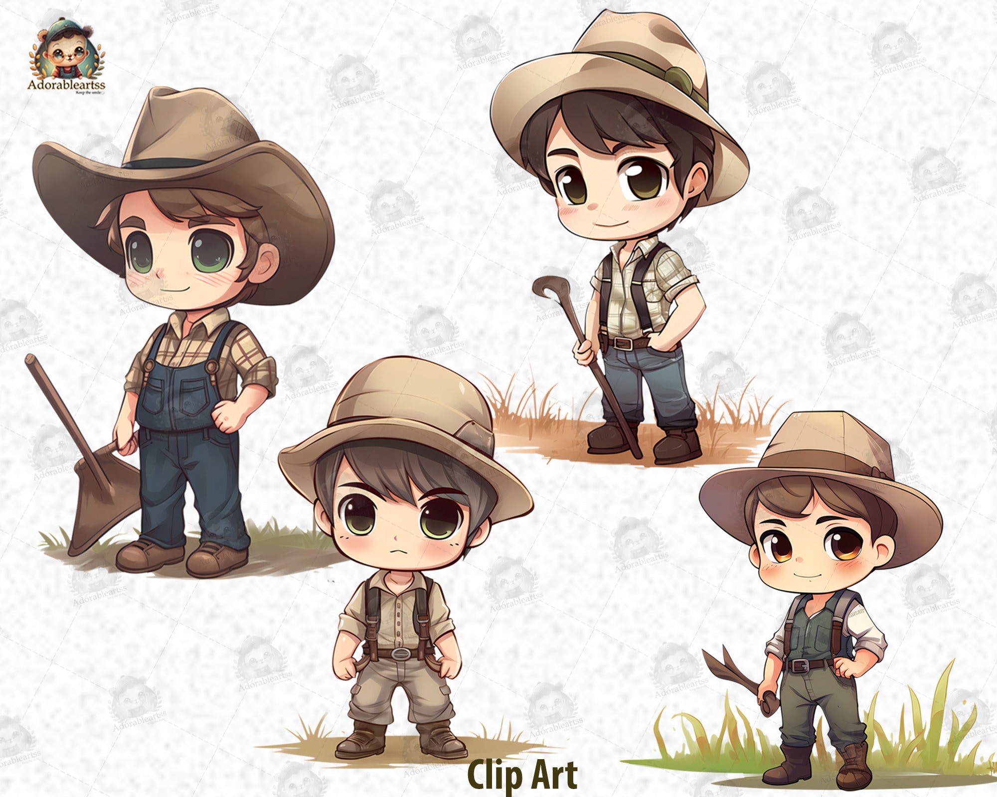 Cute Farmer Chibi Clipart PNG, Farmers Bundle, Farm Life, Farmer ...
