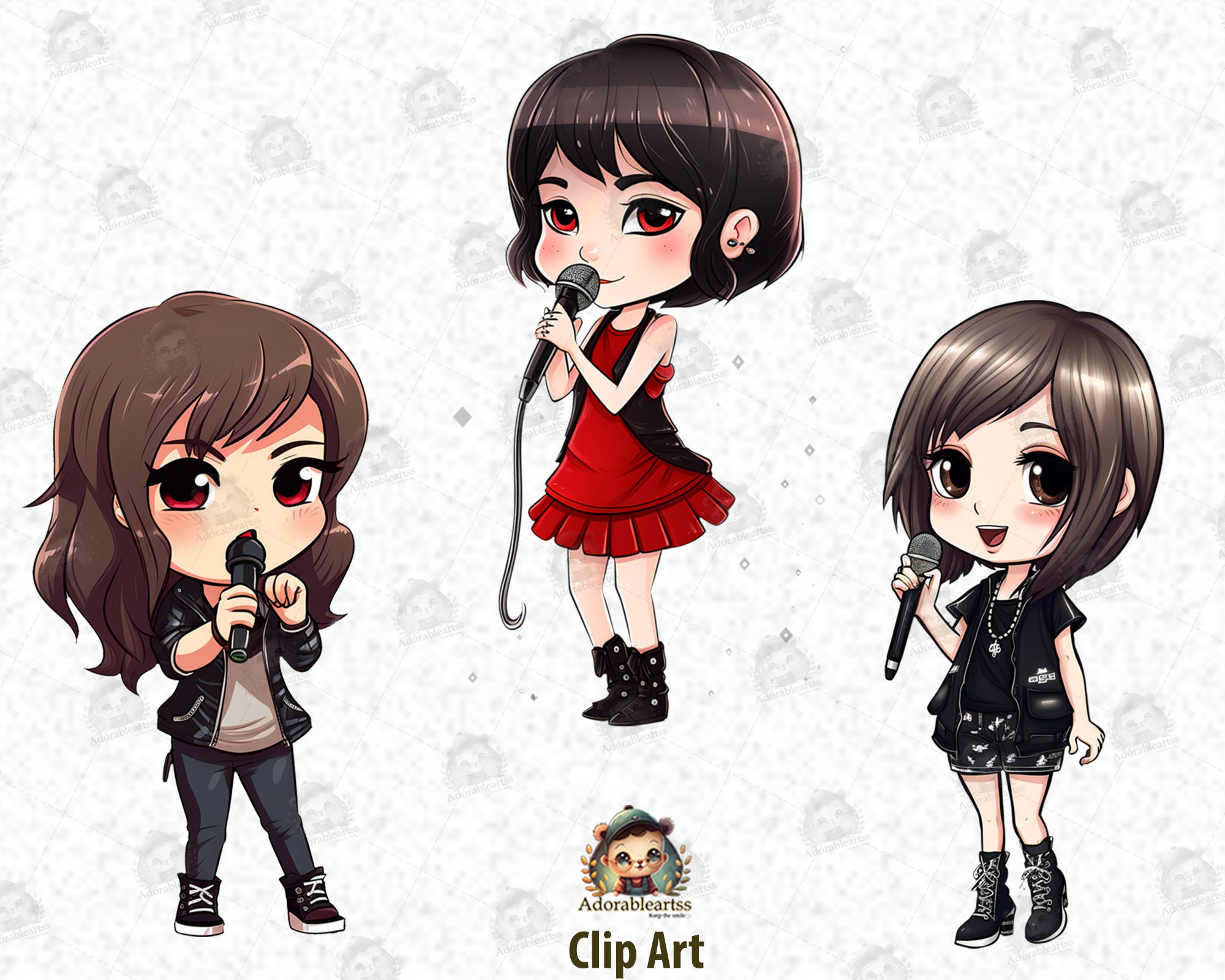 Cute Chibi Musician Clipart, Girl Musician Illustration, Drummer Girl ...