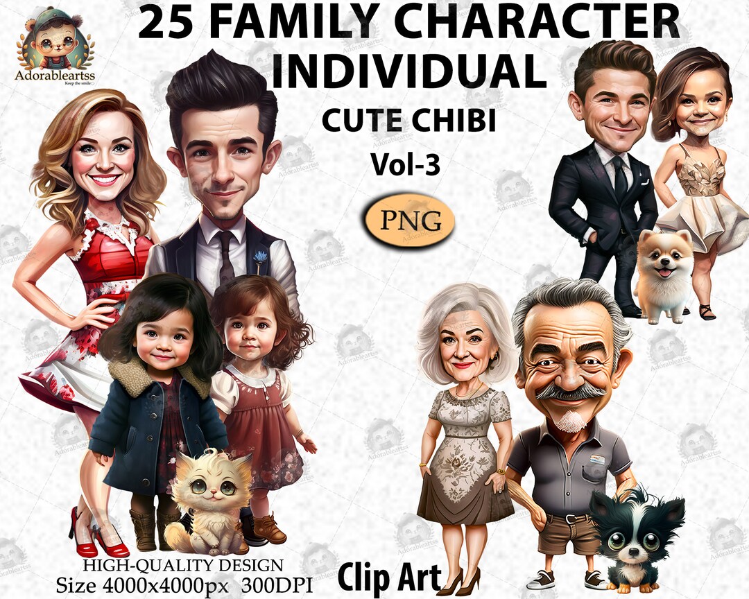 Cute Family Chibi, Clipart Daughter, Son and Baby Kid Mother Dad ...