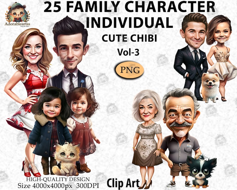 Cute Family Chibi, Clipart Daughter, Son and Baby Kid Mother Dad ...