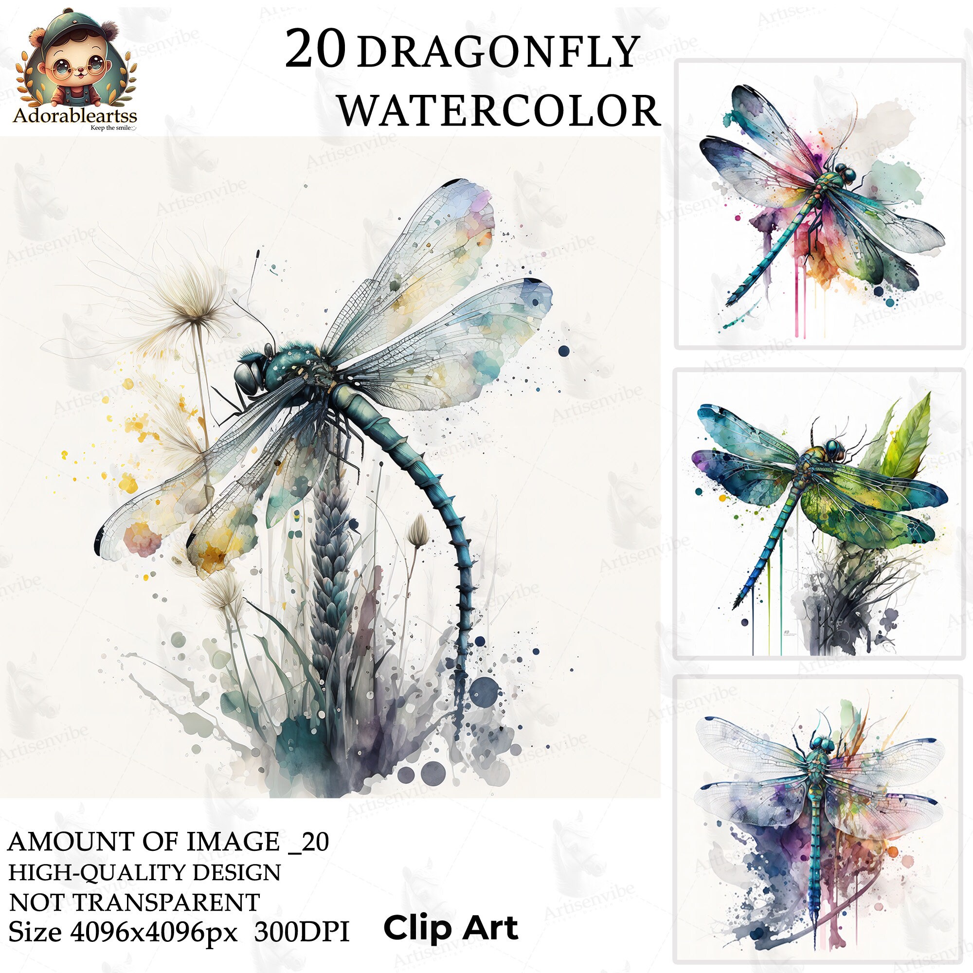 Dragonfly Watercolor Clipart Nursery Book Art Paper Craft - Etsy